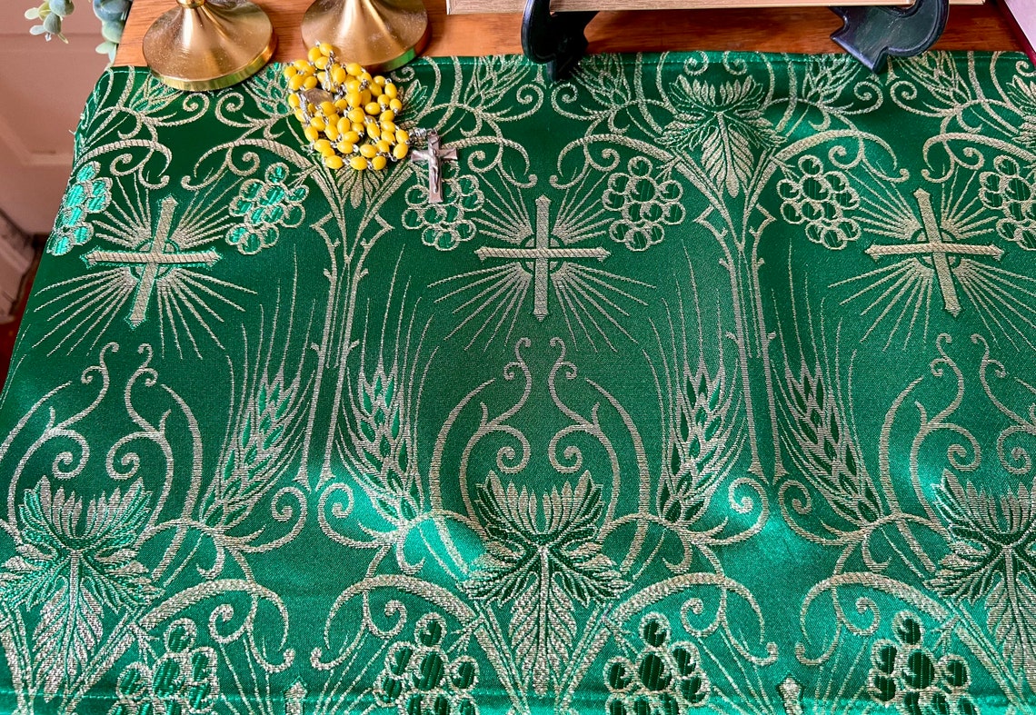Altar Cloth Catholic Christian Home Green Metallic Gold 4 Sizes Linens ...