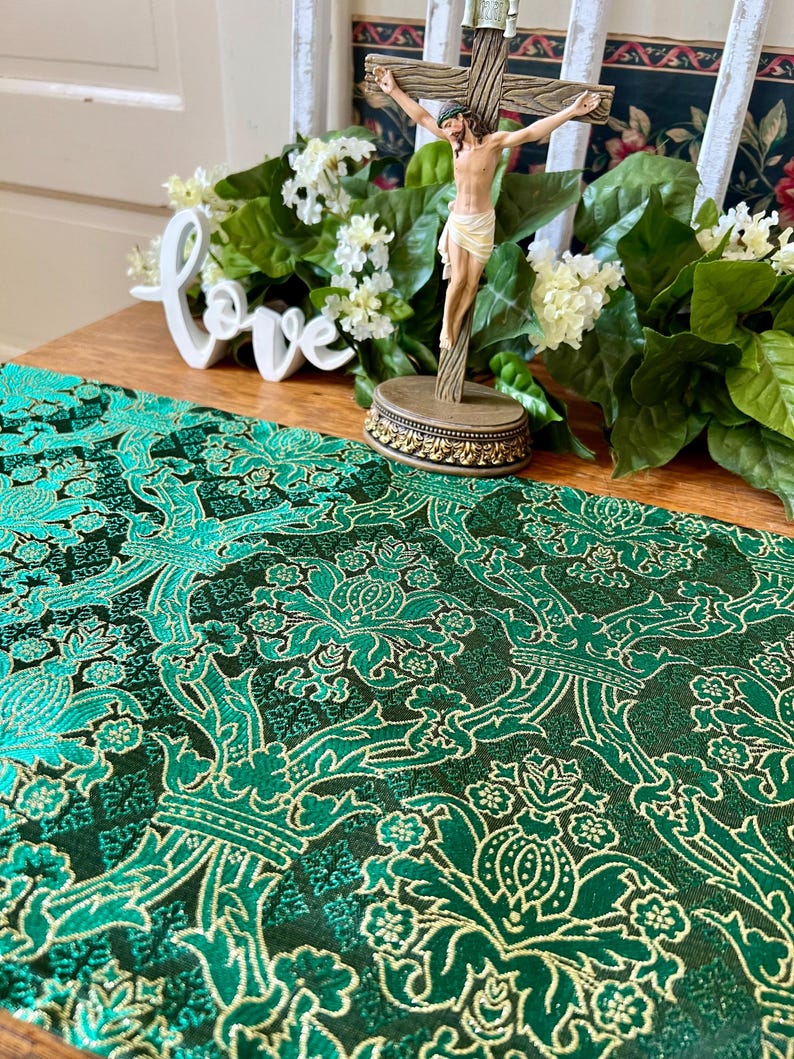 Catholic Home Altar Green Metallic Gold Liturgical Cloth Christian ...