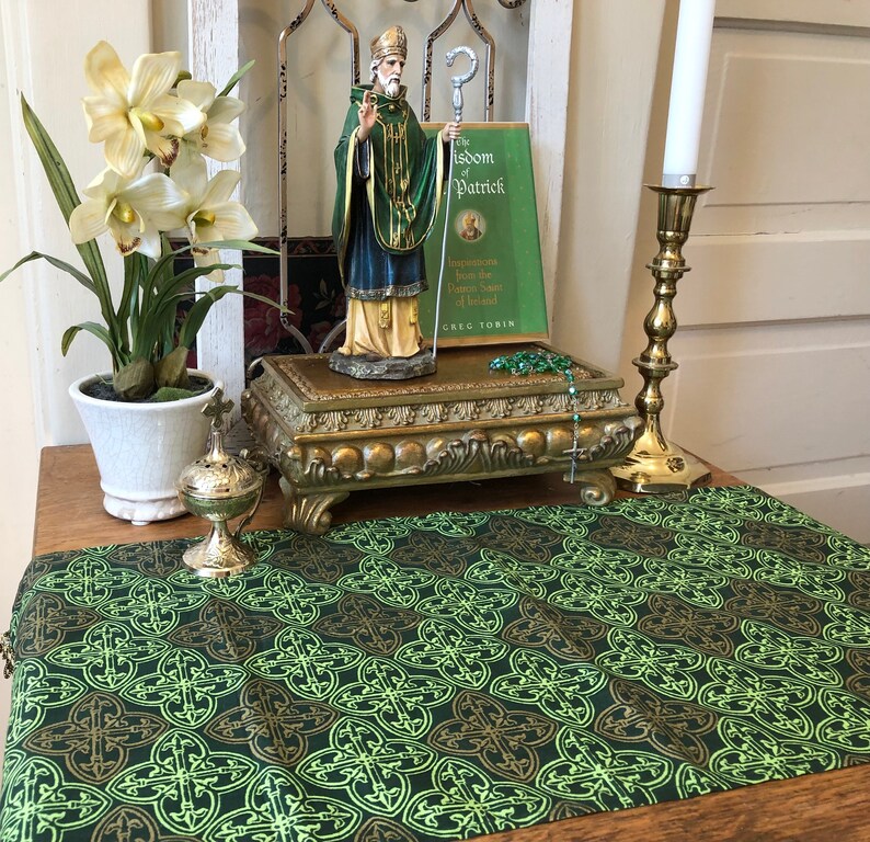 Catholic Christian Home Altar Cloth Green Bronze Cotton Print 30.5” X ...