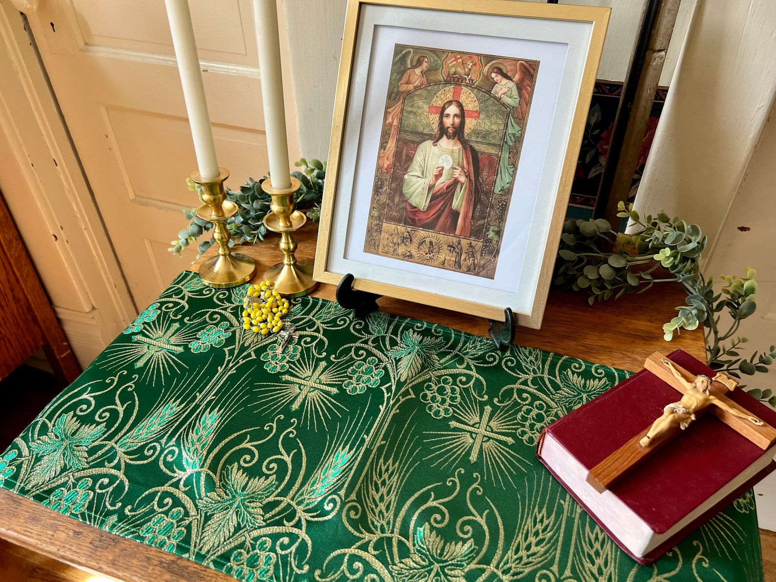 Altar Cloth Catholic Christian Home Green Metallic Gold 28 X - Etsy