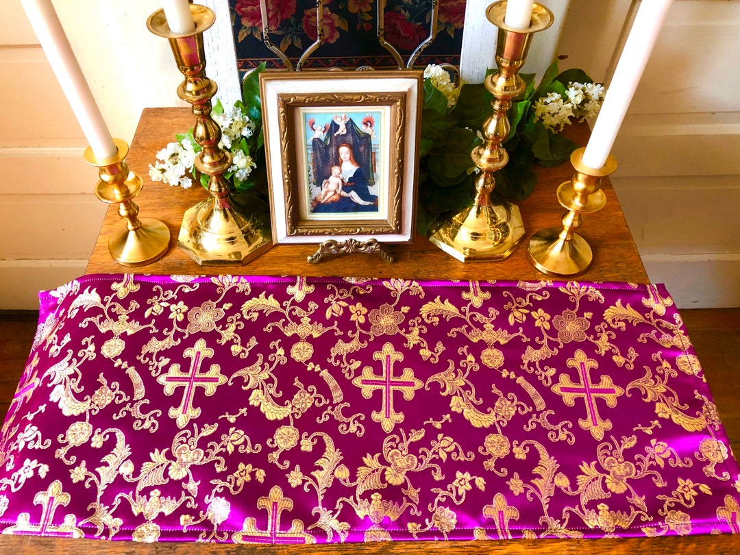 Home Altar Cloth Catholic Christian Prayer Table Runner Red Purple ...