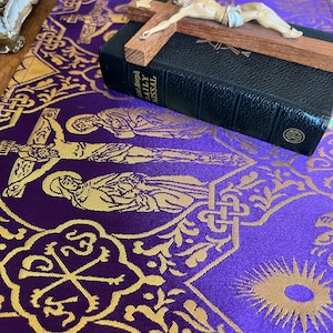 Lent Catholic Home Altar Cloth Crucifixion Eucharist Purple and Gold, 4 ...