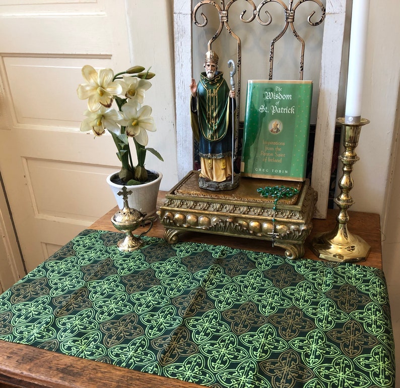 Catholic Christian Home Altar Cloth Green Bronze Cotton Print 30.5” X ...