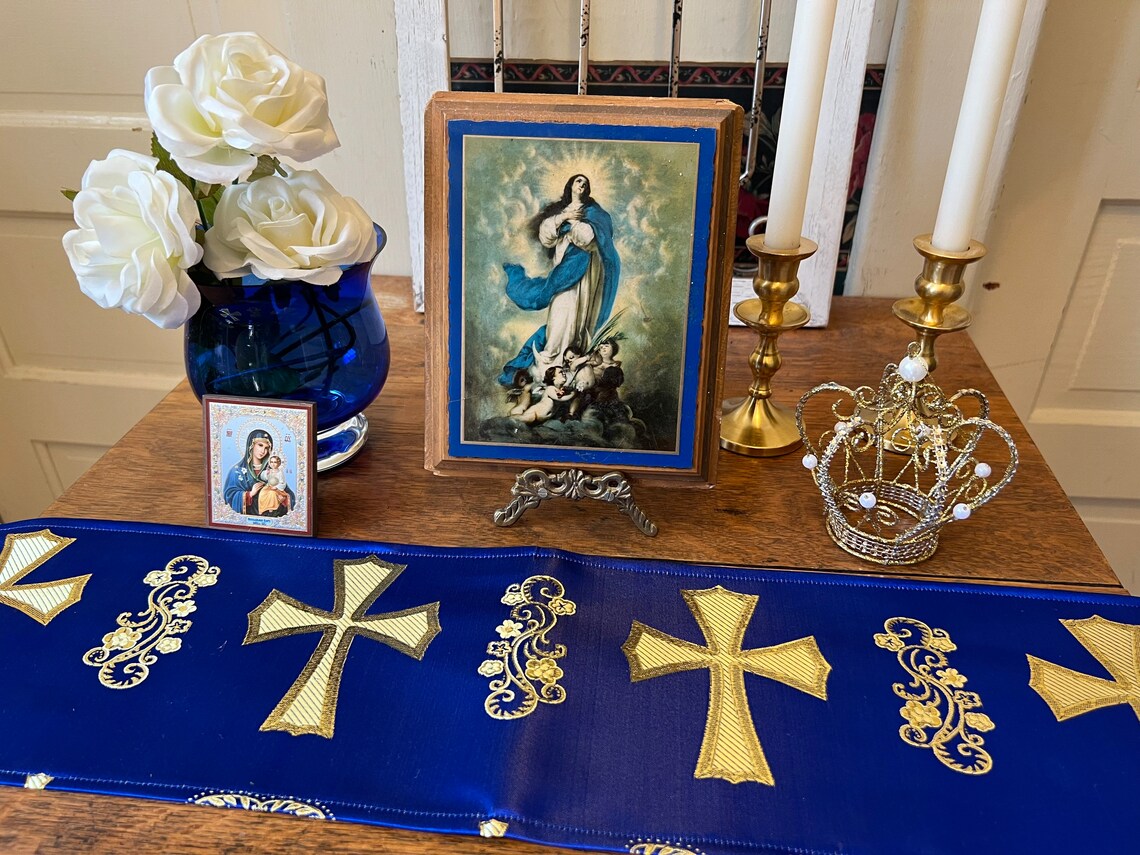 Altar Cloth Catholic Christian Home Blue Metallic Gold Crosses - Etsy