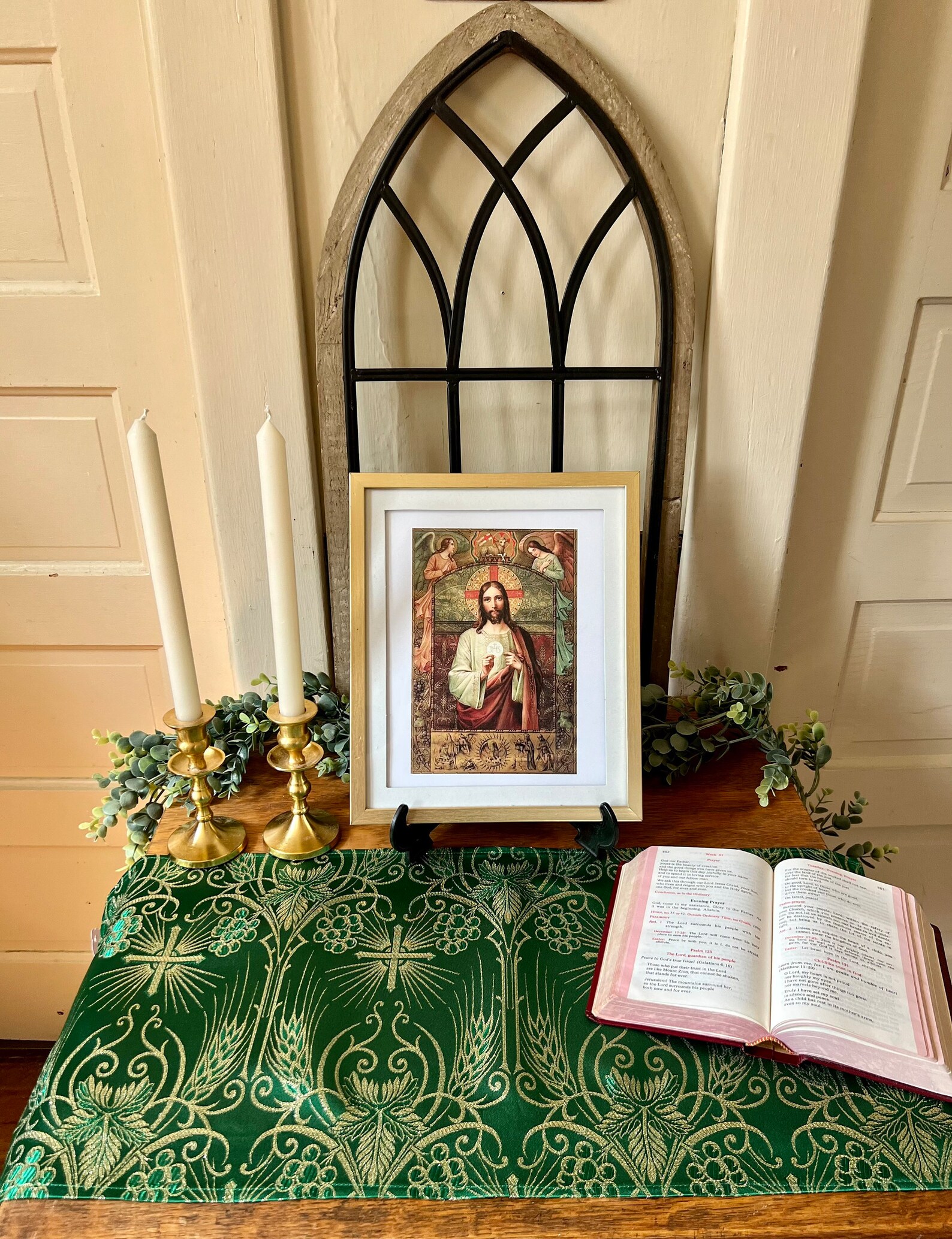 Altar Cloth Catholic Christian Home Green Metallic Gold 28 X - Etsy