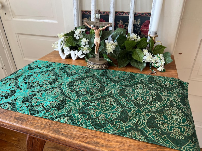 Catholic Home Altar Green Metallic Gold Liturgical Cloth Christian ...