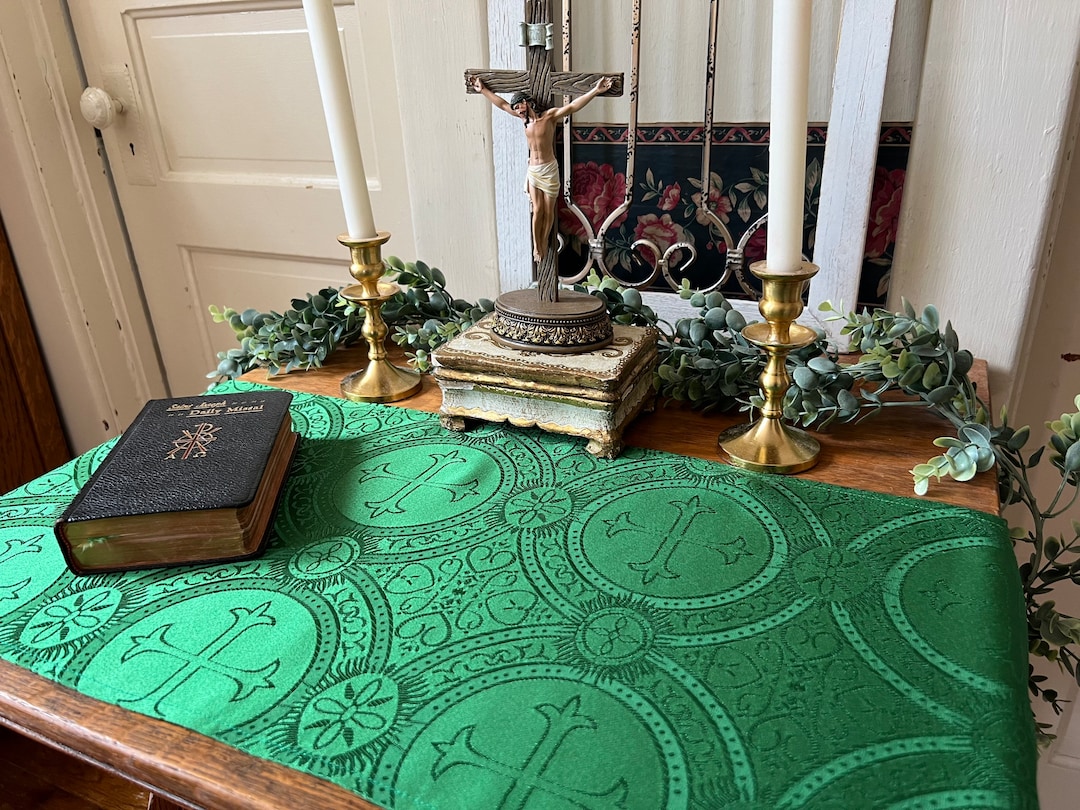 Altar Cloth Catholic Christian Home Green 2 Sizes Liturgical Runner ...