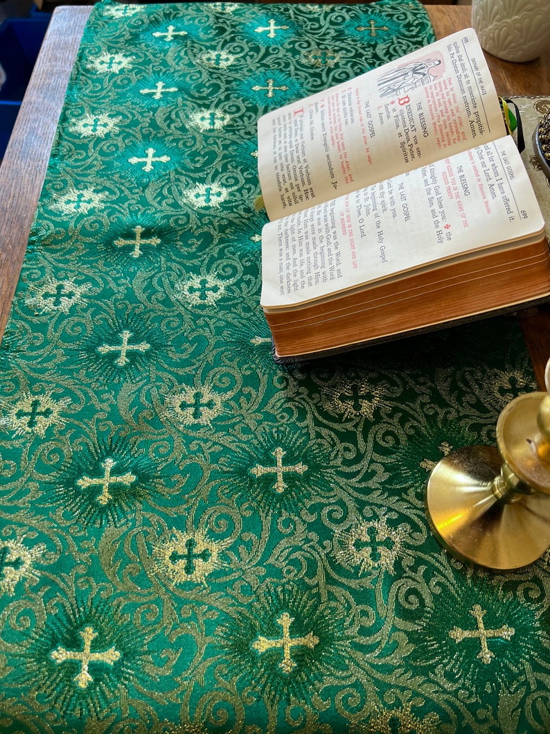 Altar Cloth Catholic Christian Home Green Gold Metallic Liturgical ...