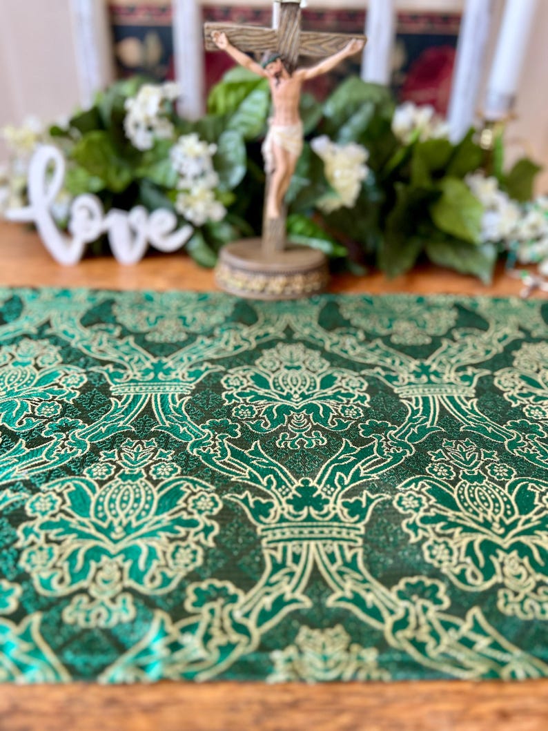 Catholic Home Altar Green Metallic Gold Liturgical Cloth Christian ...