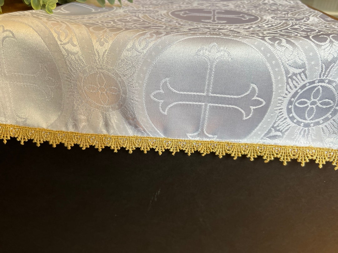 Home Altar Cloth Catholic Christian White 12 X 47 Inches Gold Trim ...