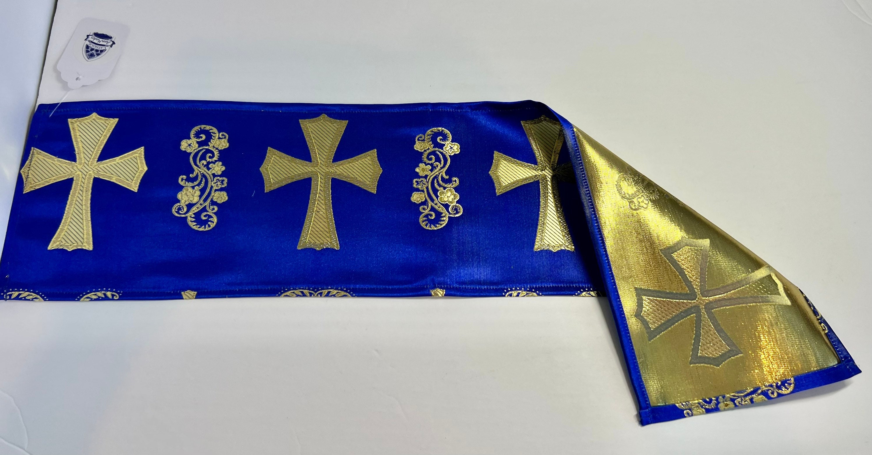 Altar Cloth Catholic Christian Home Blue Metallic Gold Crosses - Etsy
