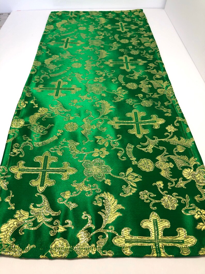 Home Altar Cloth Catholic Christian Green Metallic Gold Brocade ...