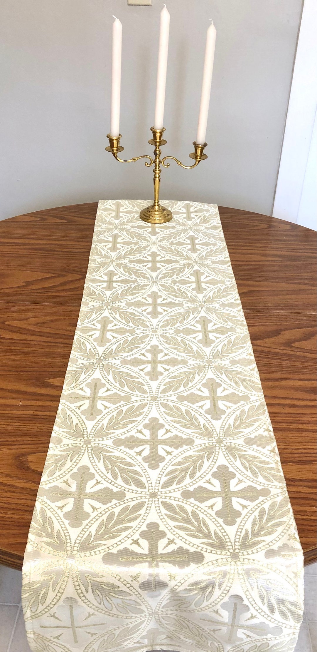 Christian Catholic Table Runner Ivory Metallic Gold With Crosses 2 ...