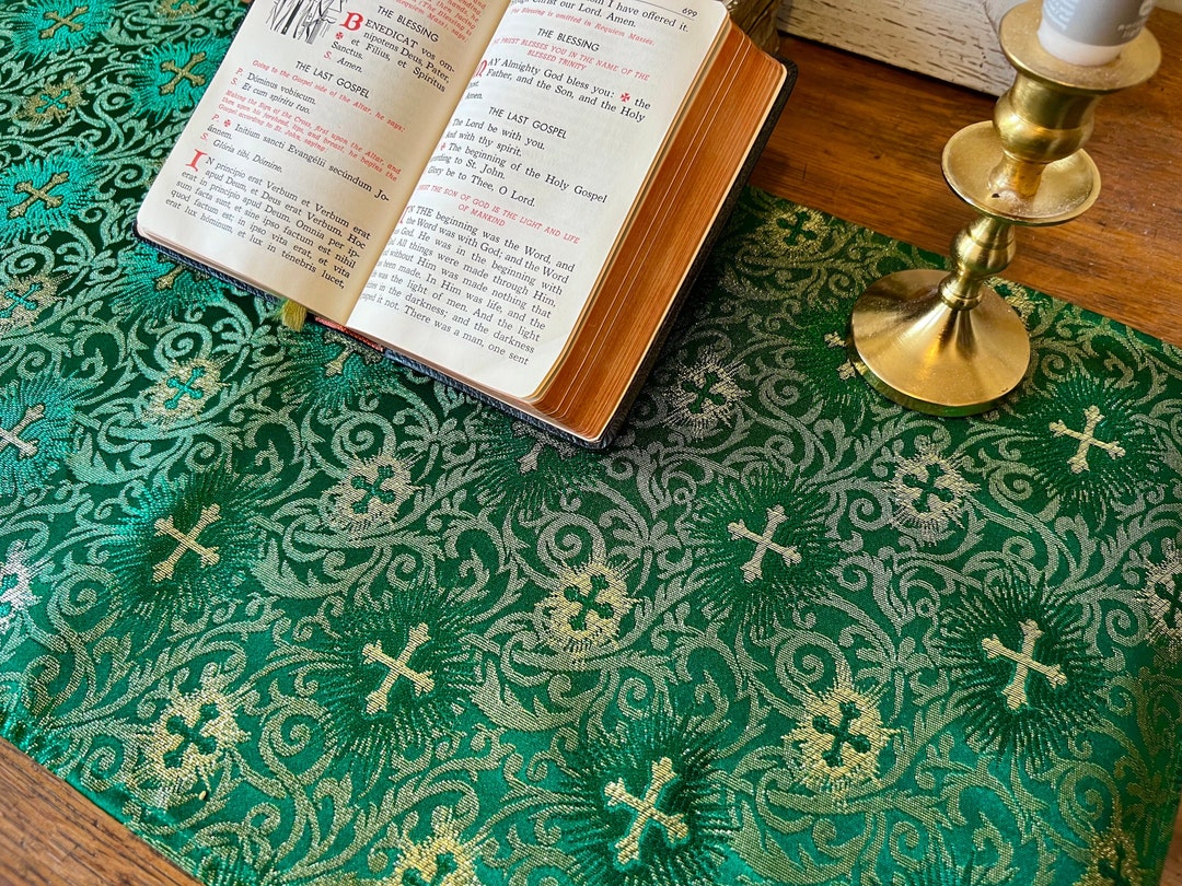 Altar Cloth Catholic Christian Home Green Gold Metallic Liturgical ...