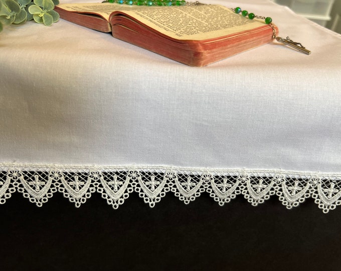 Altar Cloth Catholic Christian Home White Cotton With Cross Lace or ...