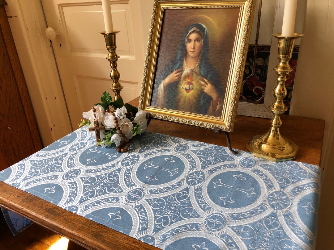 Catholic Christian Home Altar Table Runner Liturgical Linens Light Blue ...