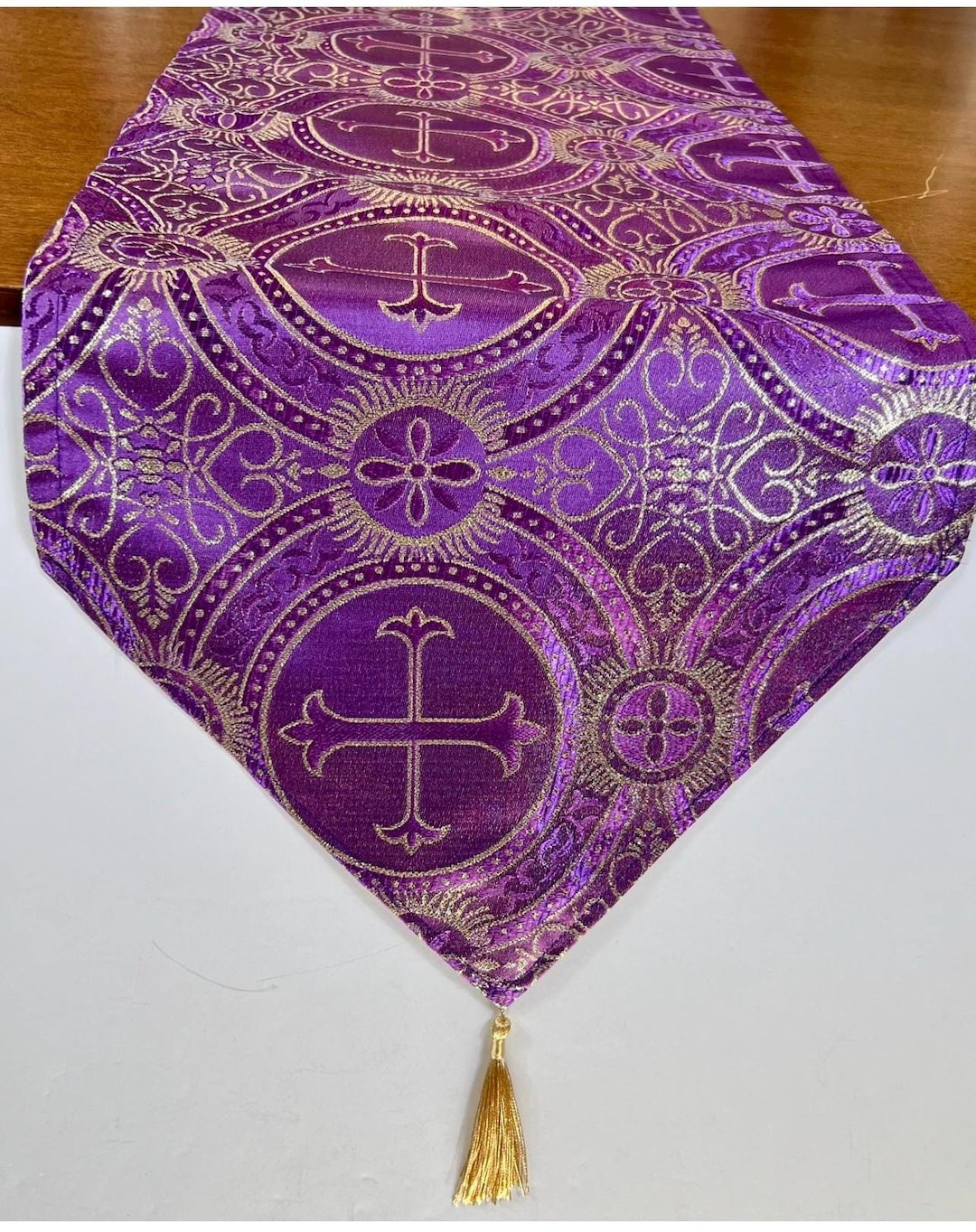 Home Altar Lent Catholic Liturgical Purple Metallic Gold Runner Linens ...