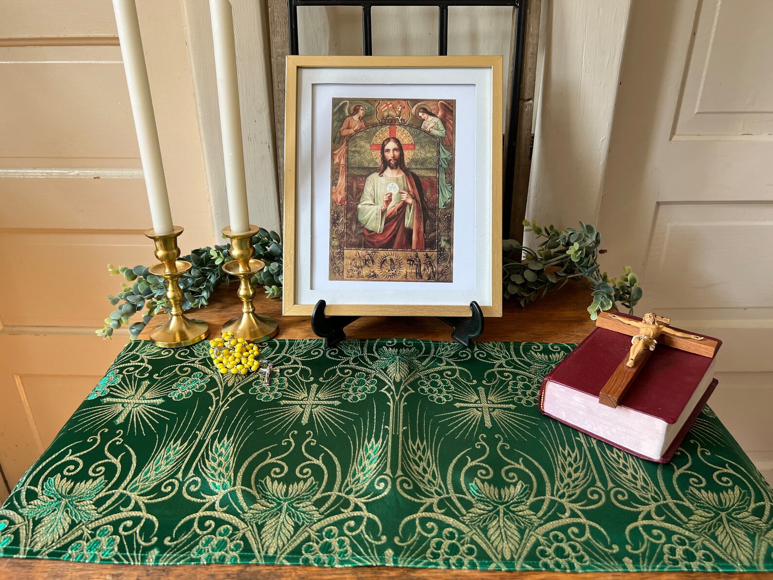 Altar Cloth Catholic Christian Home Green Metallic Gold 28 X - Etsy