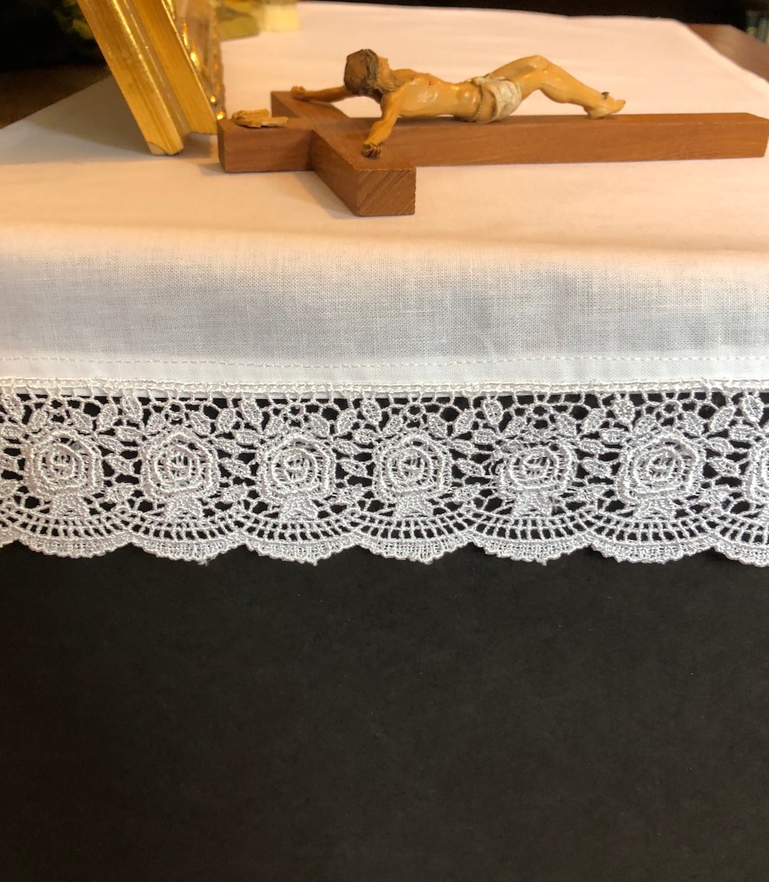 Altar Cloth Catholic Christian Home White Cotton With Rose Lace 3 Sizes ...