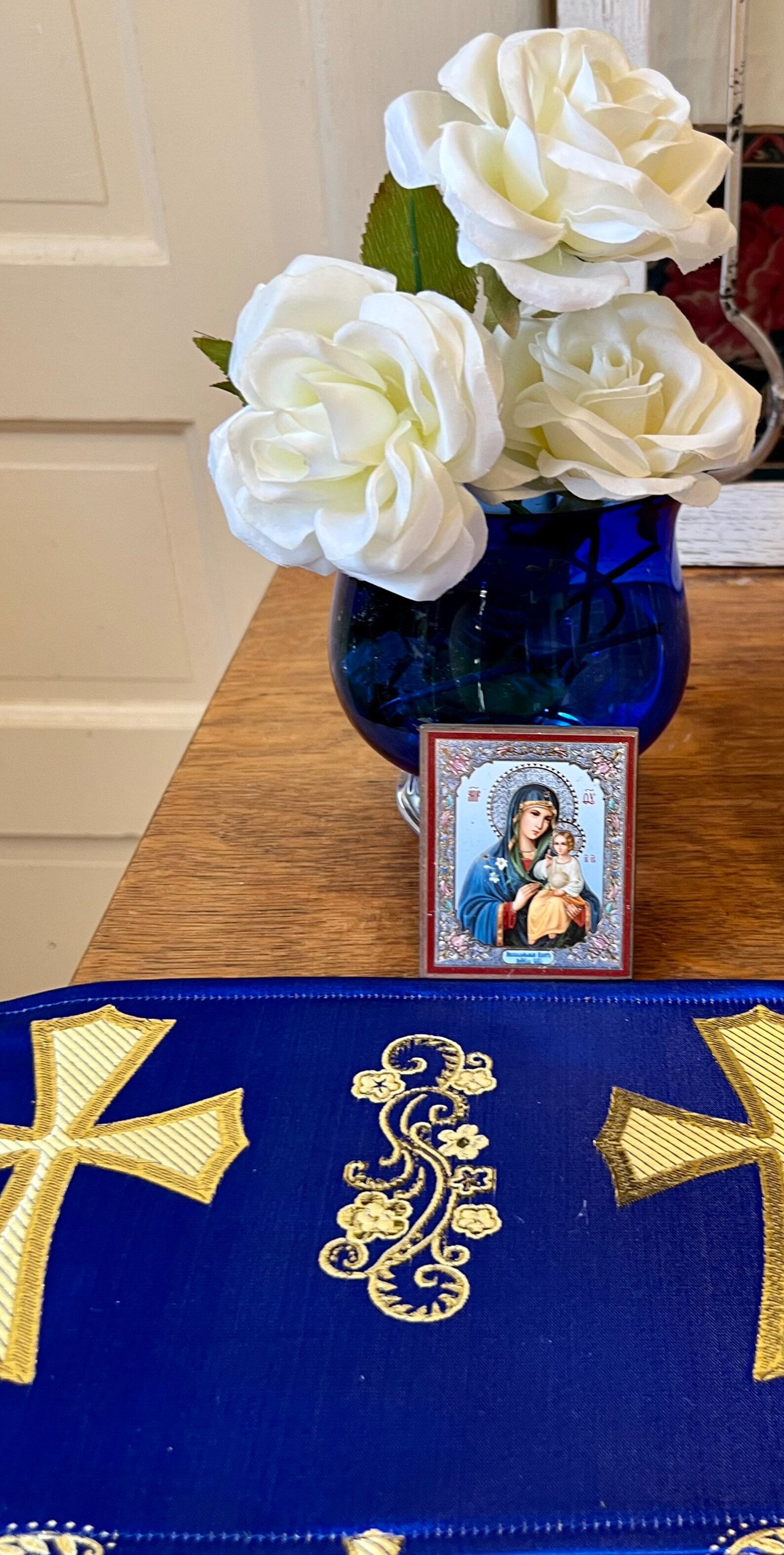 Altar Cloth Catholic Christian Home Blue Metallic Gold Crosses - Etsy