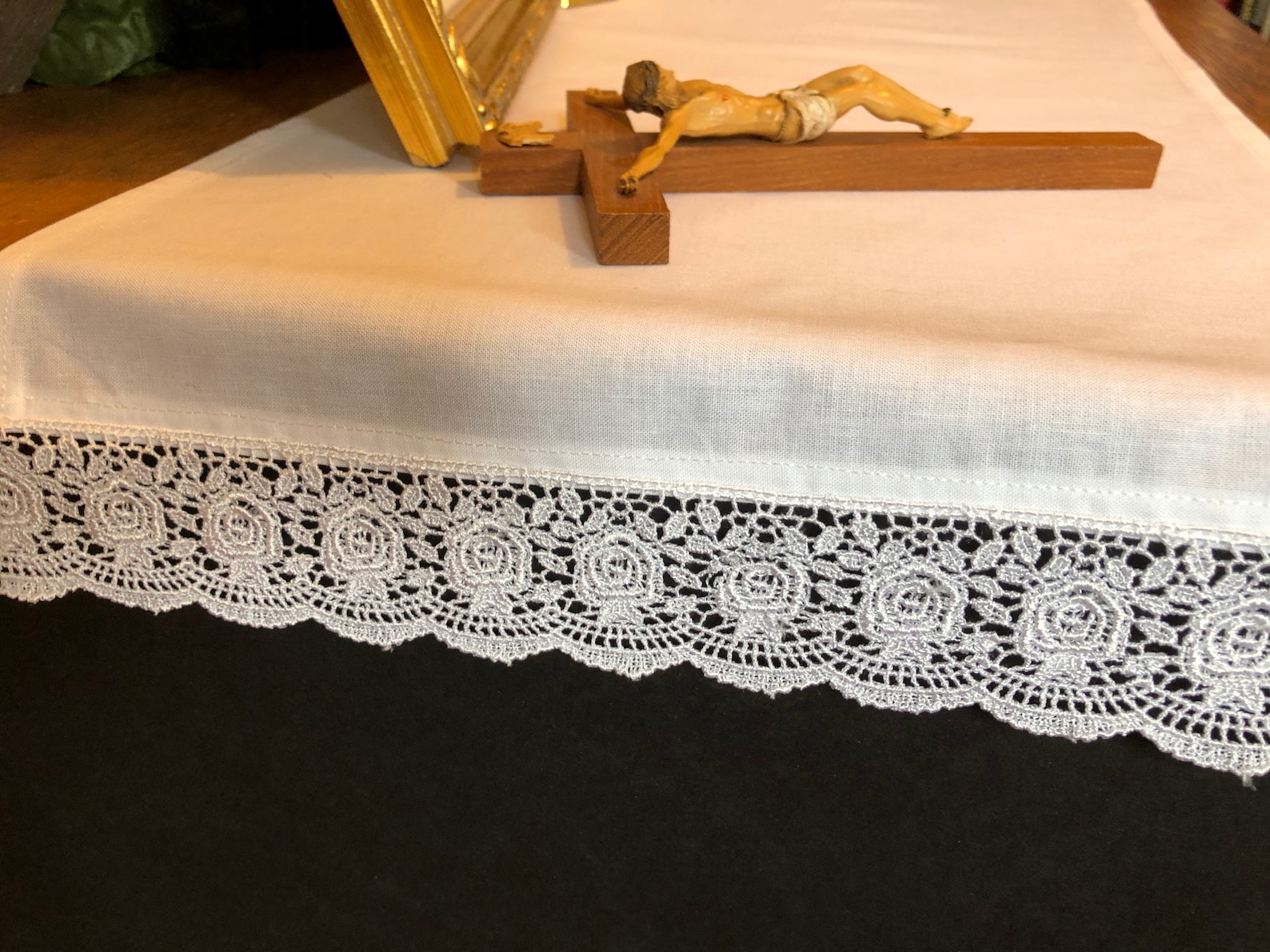 Altar Cloth Catholic Christian Home White Cotton With Rose Lace 3 Sizes ...
