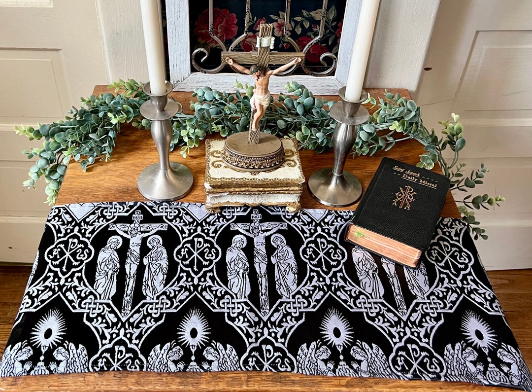 Catholic Home Altar Lent Cloth Crucifixion Eucharist Black Grey 3 Sizes ...