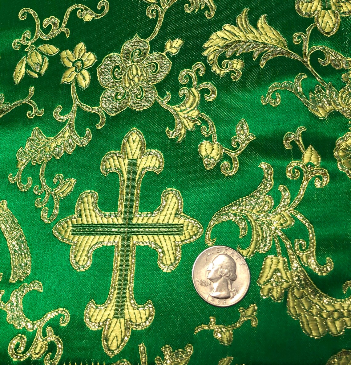 Home Altar Cloth Catholic Christian Green Metallic Gold Brocade ...