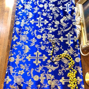 Altar Cloth Catholic Christian Home Prayer Table Runner Blue Metallic ...