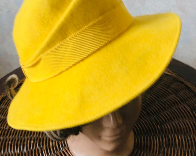 Vintage Yellow Wool Felt Hat 1950 Spring Hat 55 Cm - Etsy
