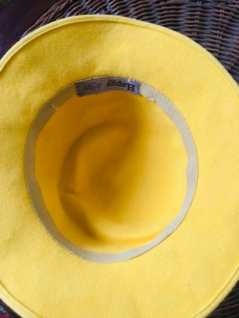 Vintage yellow wool felt hat 1950 Spring hat 55 cm | Etsy