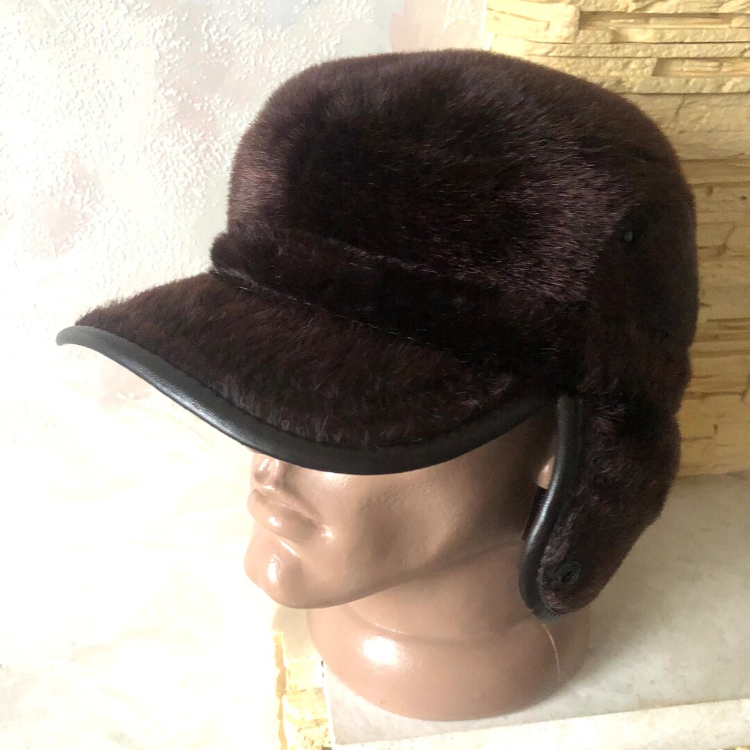 Winter Fur Cap With Ears Made of Eco Fur in a Brown Mink Look. - Etsy