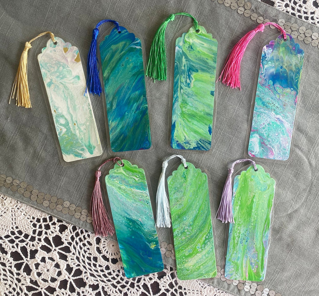 Acrylic Pour Bookmarks Fluid Art Bookmarks Bookmark With Tassel Mermaid ...