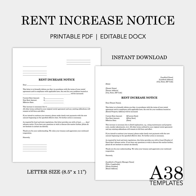 Rent Increase Notice Template: Landlord Form, Rental Property ...