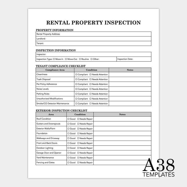 Rental Property Inspection Report Checklist Template: Landlord Form ...