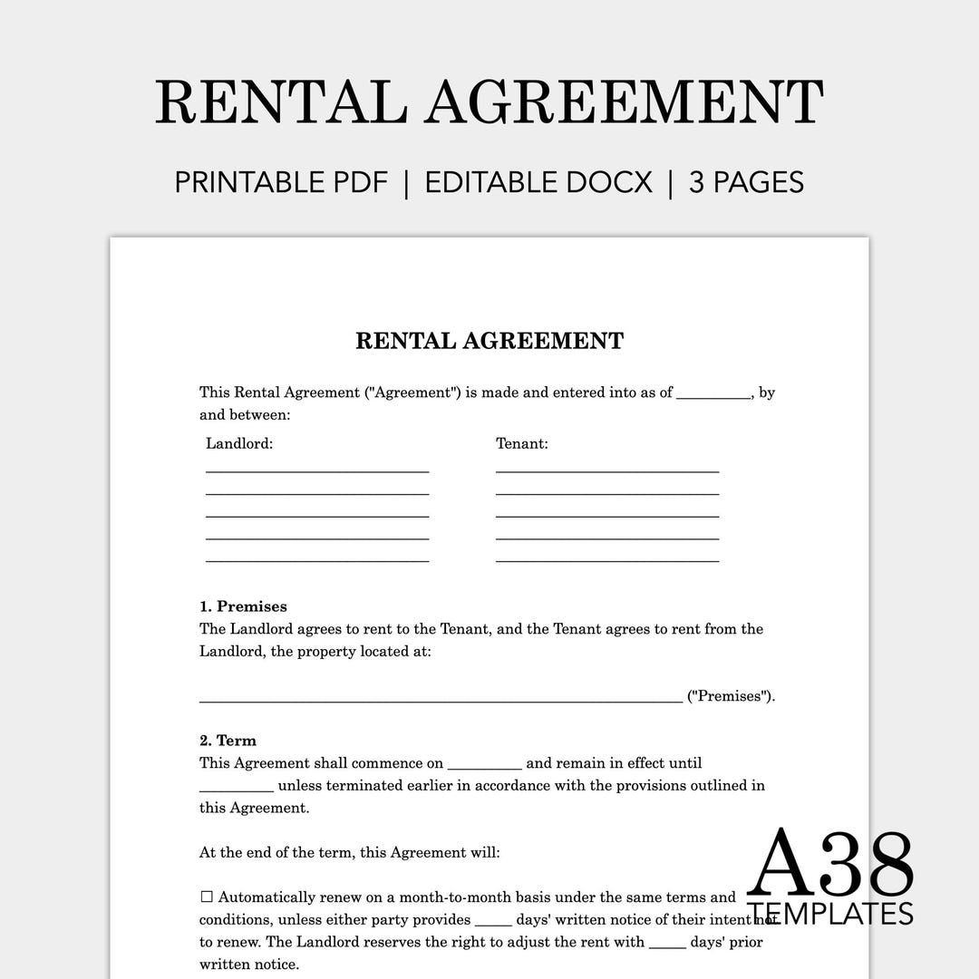 Rental Agreement Template: Basic Lease Contract (printable PDF ...