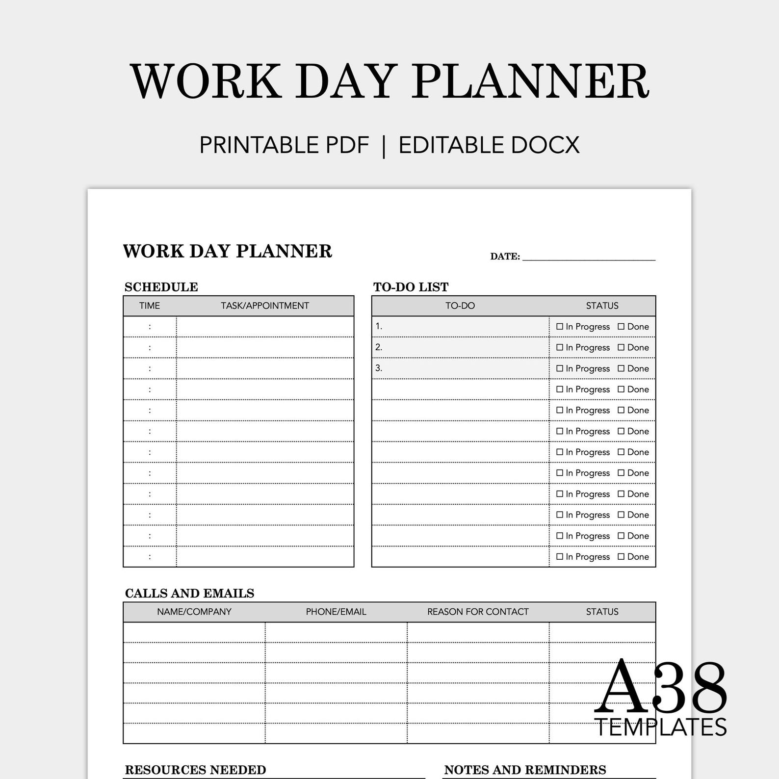 Work Day Planner Template: Daily Office Productivity, To-do List ...