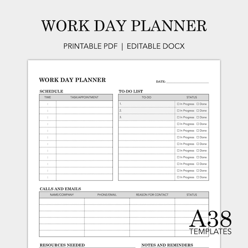Work Day Planner Template: Daily Office Productivity, To-do List ...