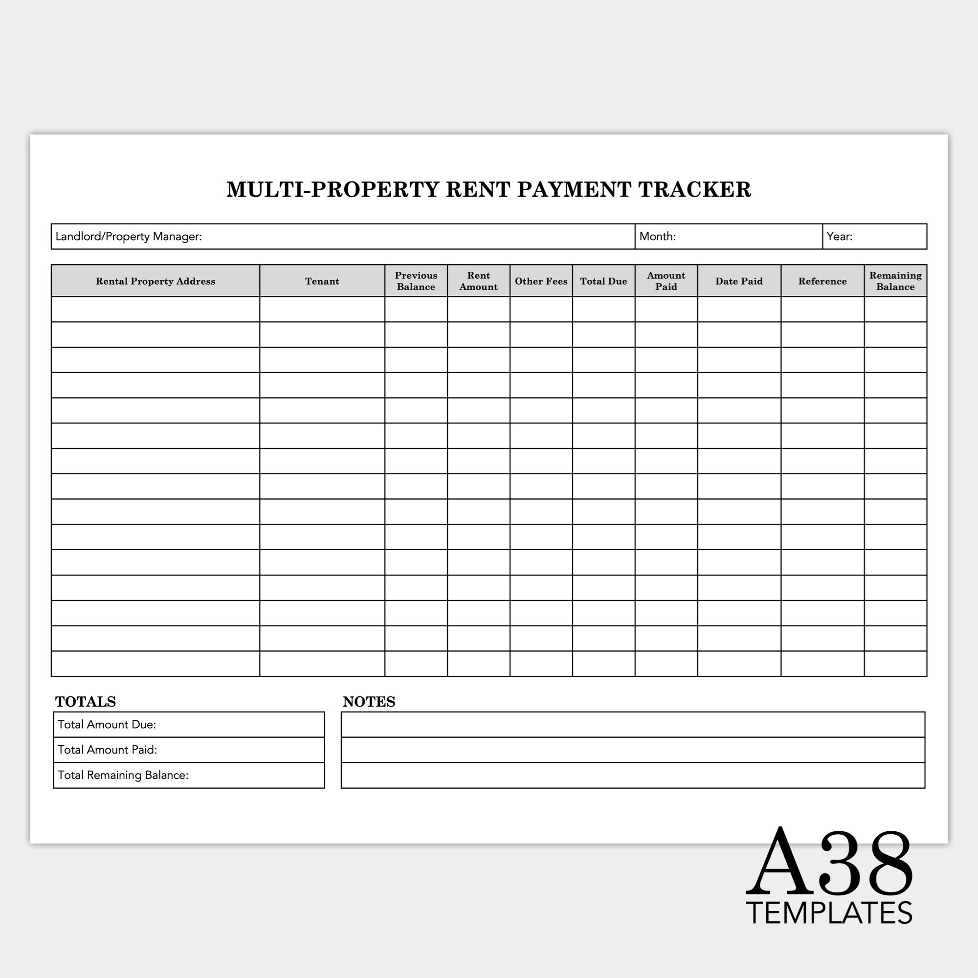 Monthly Multi-property Rent Payment Tracker Template: Landlord Form ...
