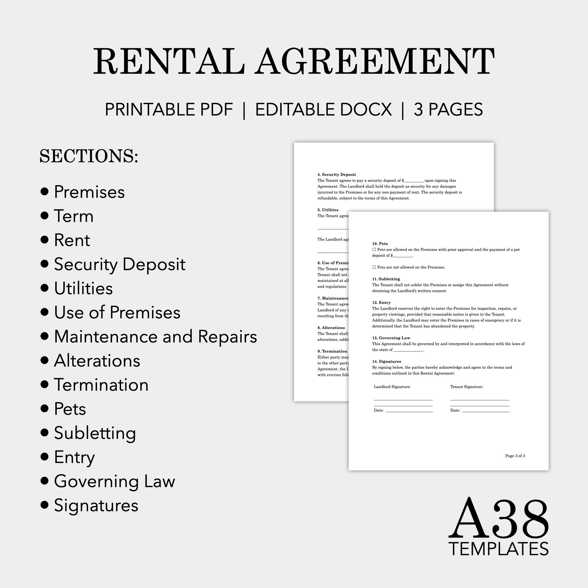 Rental Agreement Template: Basic Lease Contract (printable PDF ...