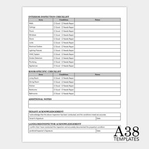 Rental Property Inspection Report Checklist Template: Landlord Form ...