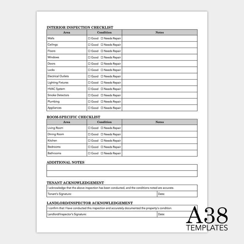 Rental Property Inspection Report Checklist Template: Landlord Form ...