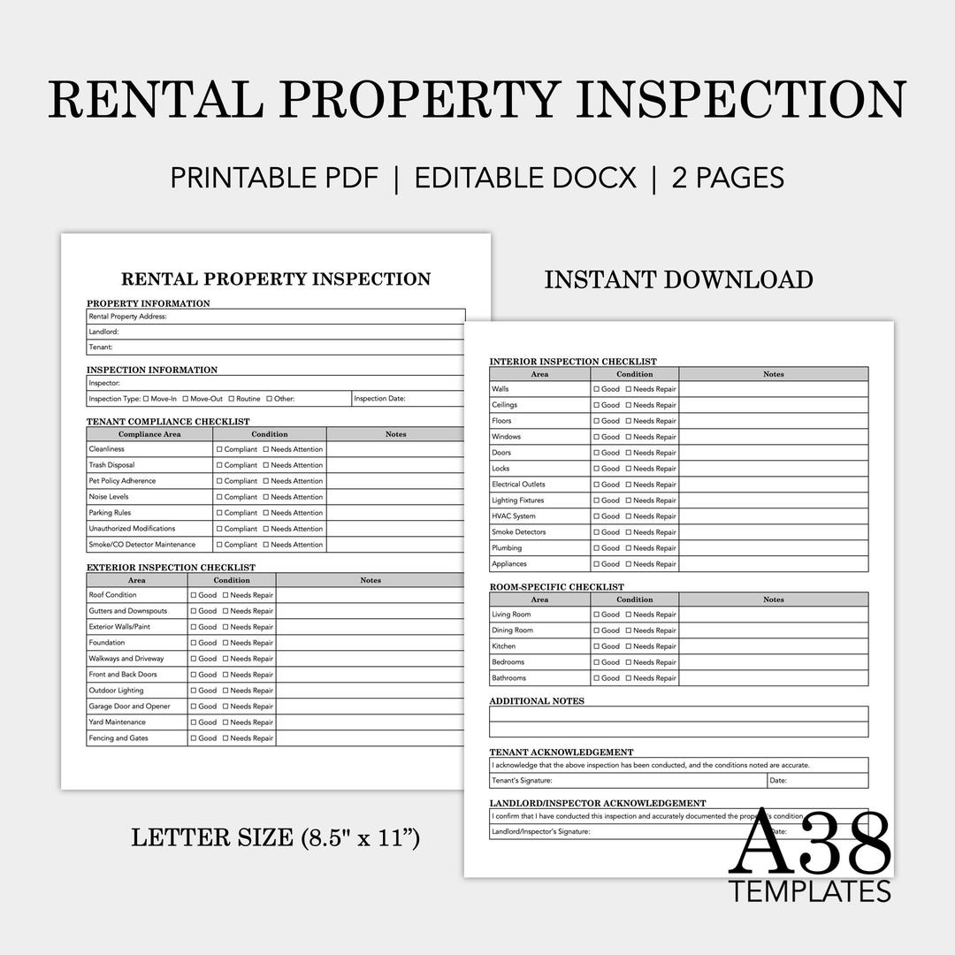 Rental Property Inspection Report Checklist Template: Landlord Form ...