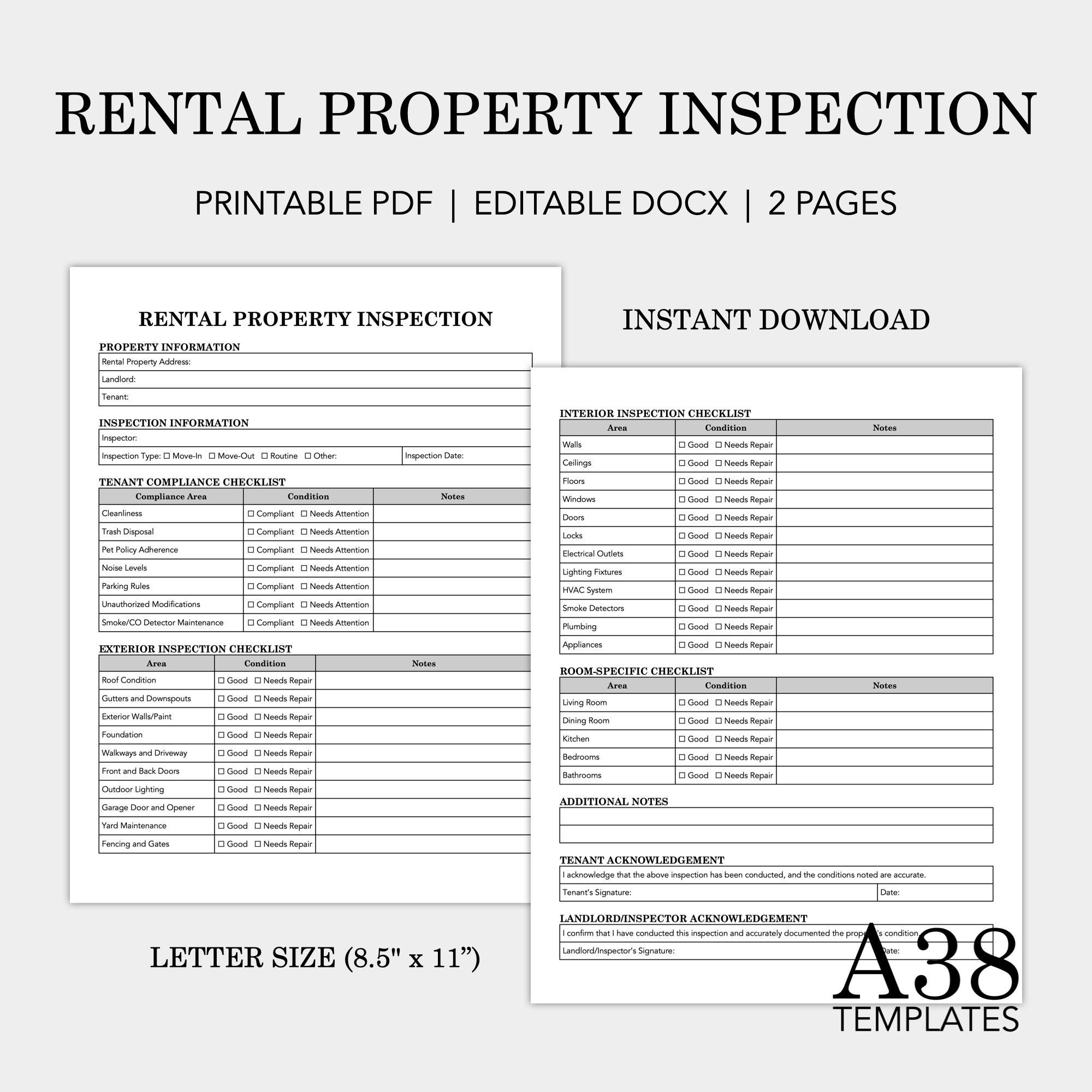 Rental Property Inspection Report Checklist Template: Landlord Form ...