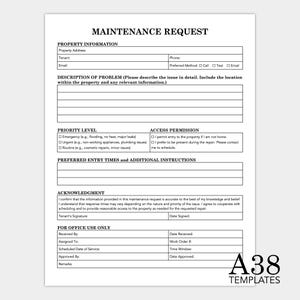 Rental Property Maintenance Request and Work Order Template Bundle ...
