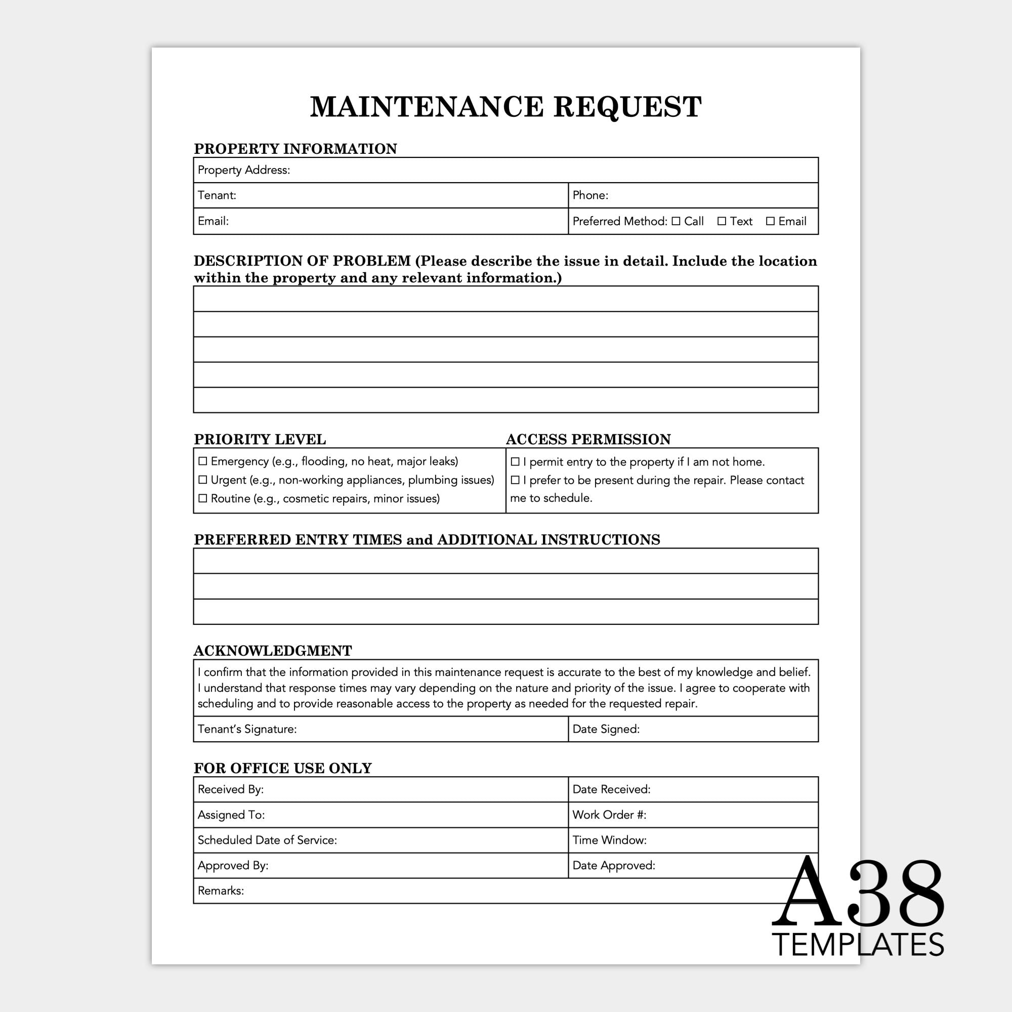Rental Property Maintenance Request and Work Order Template Bundle ...
