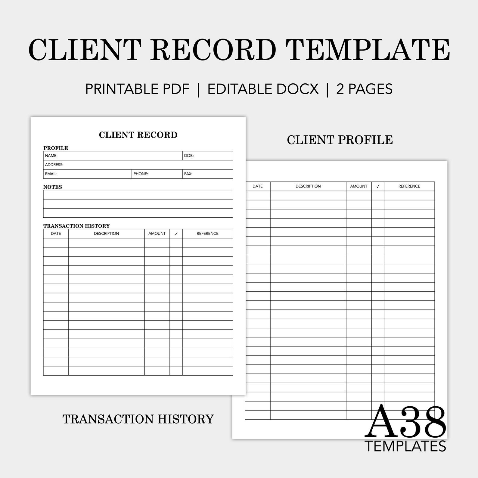 Client Record Template, Client Profile, Client Transaction History ...