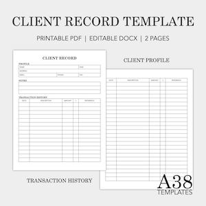 Client Record Template, Client Profile, Client Transaction History ...