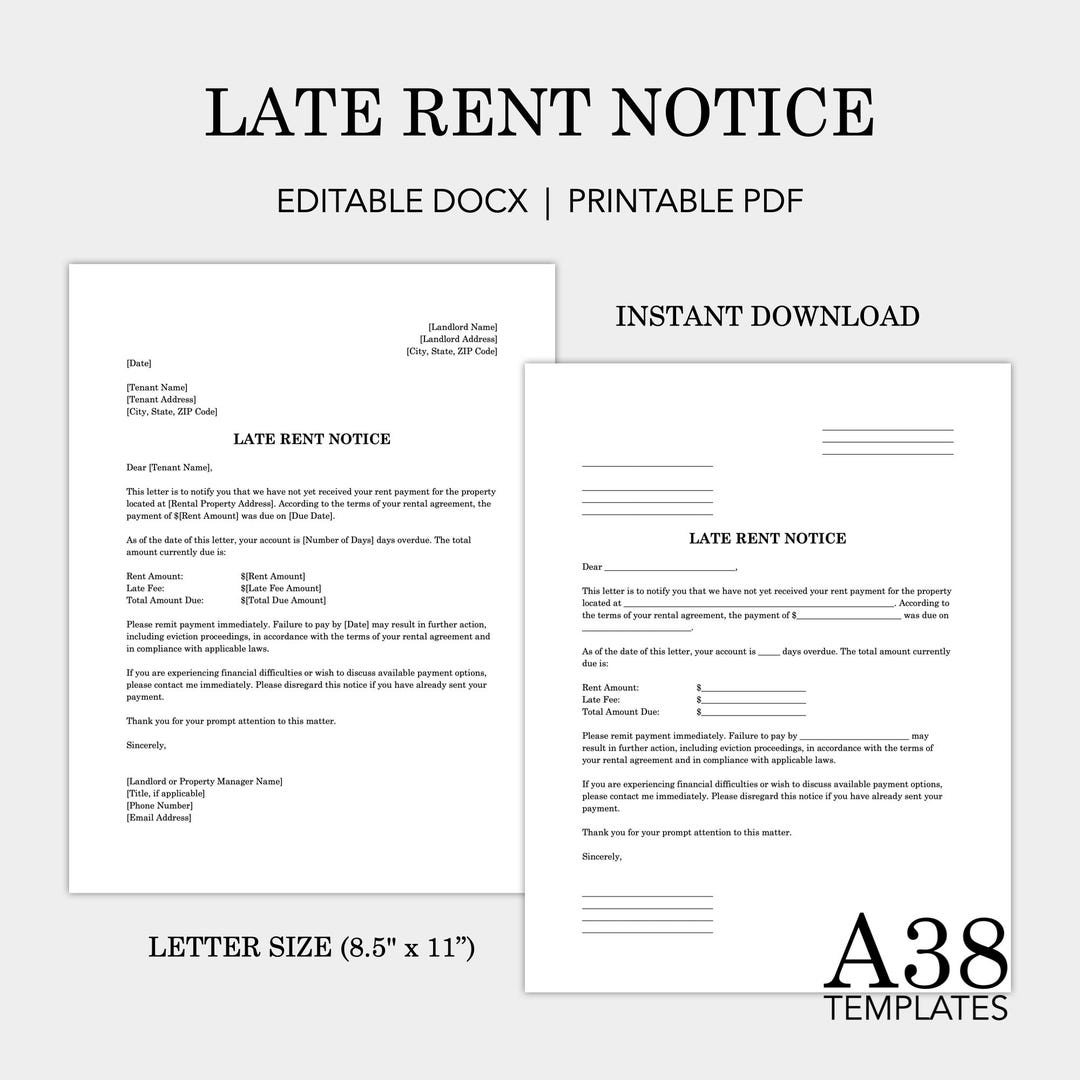 Late Rent Notice Template, Late Rent Payment, Overdue Rent Reminder ...