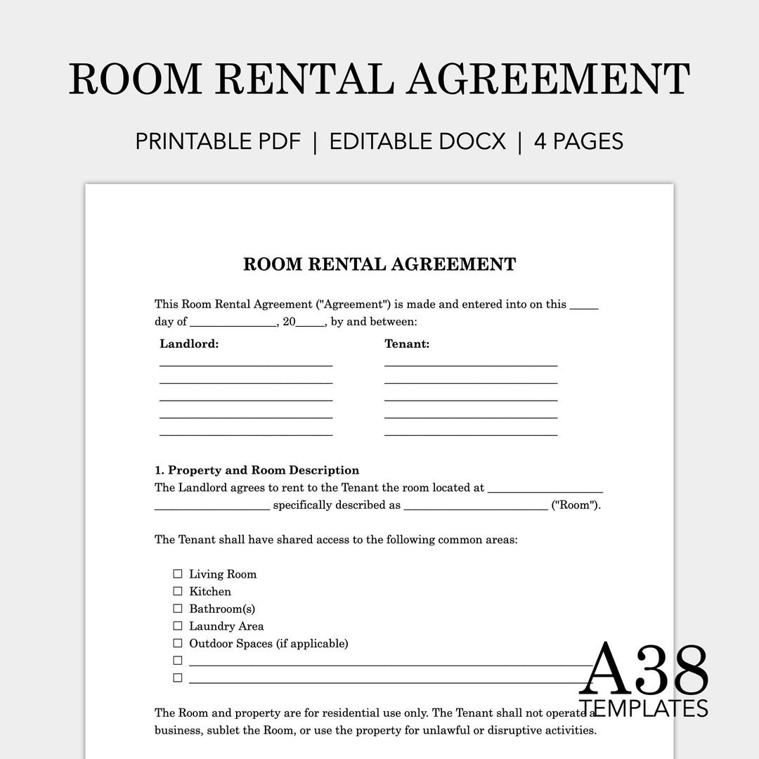 Room Rental Agreement Template: Residential Landlord Tenant Lease ...