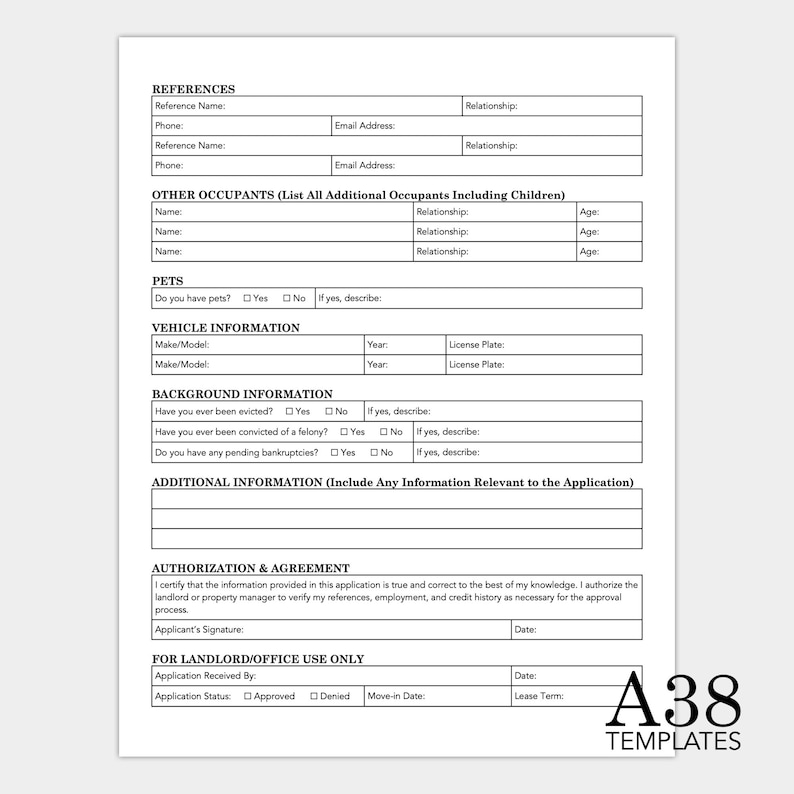 Rental Application Form Template: Tenant Screening, Property Management ...